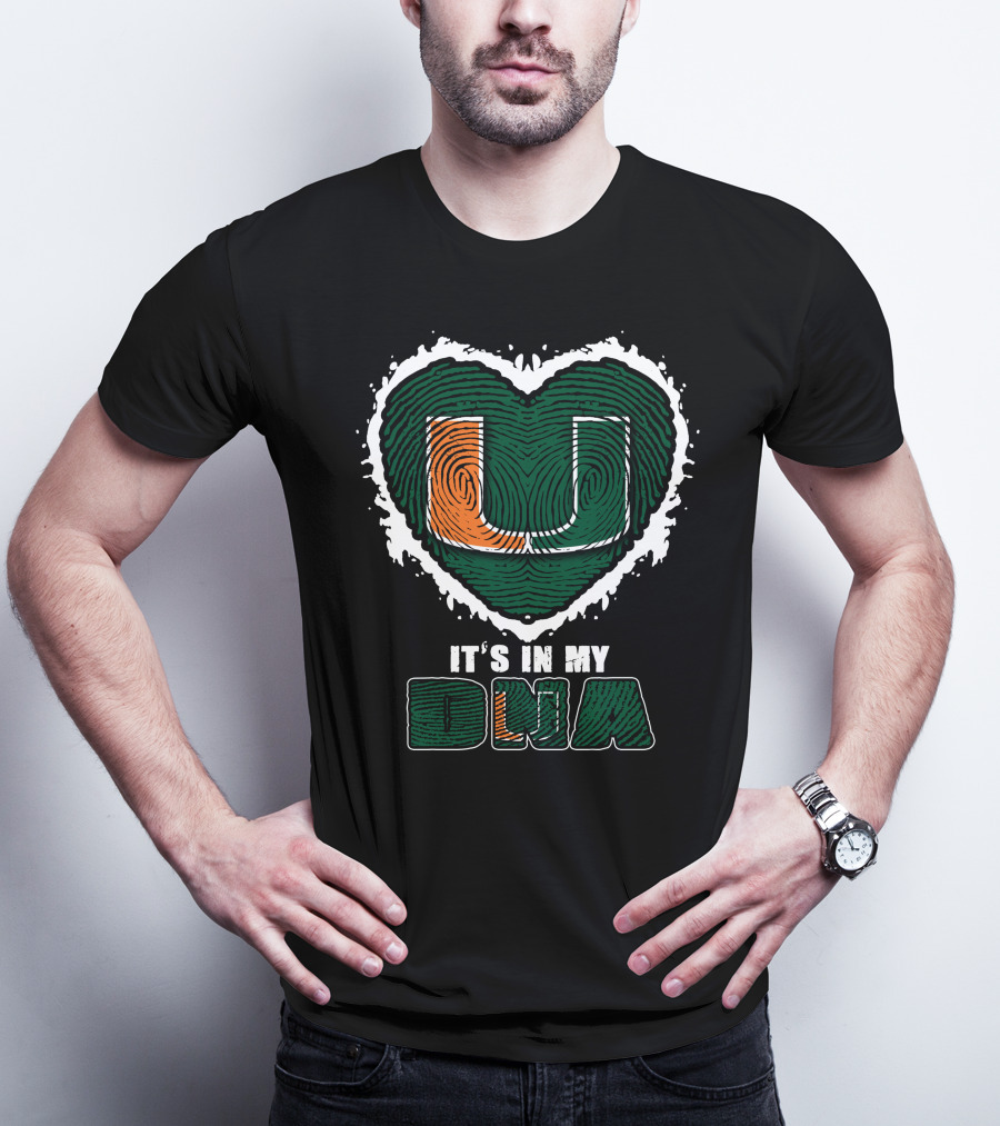 It's In My DNA Miami Hurricanes U Logo Fingerprint Heart T-Shirt