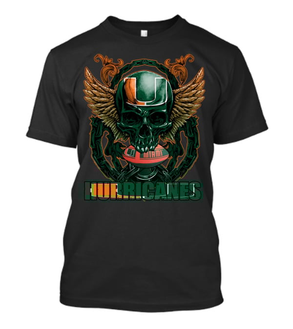Hurricanes Skullfb Miami Football Helmet Wings T-Shirt