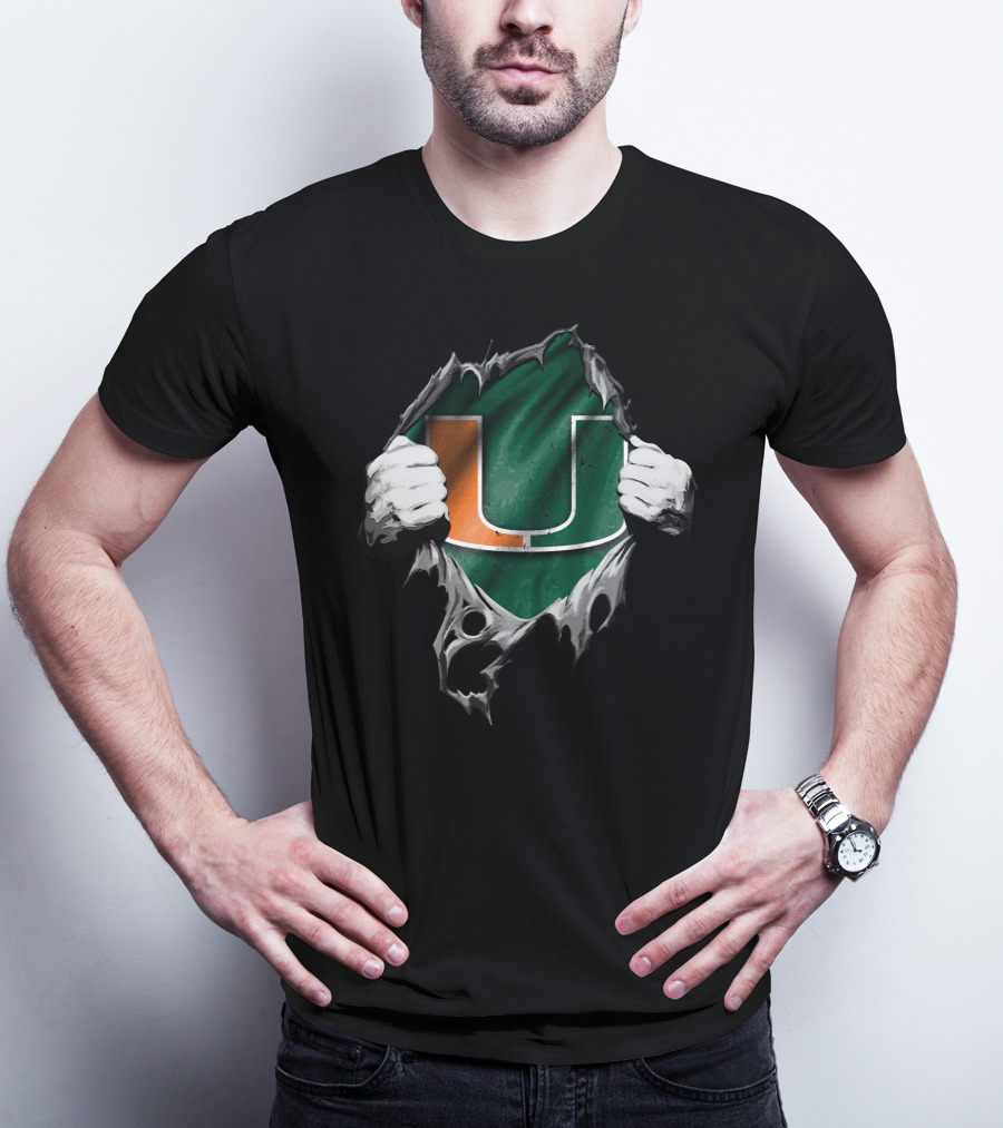 Torn Miami Hurricanes Logo With Hands Revealing U T-Shirt