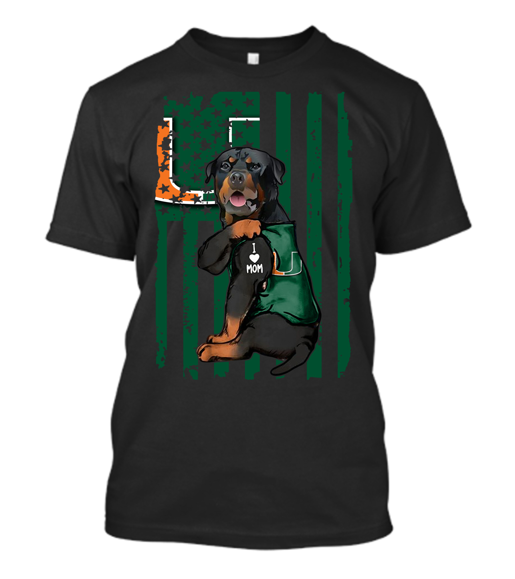 Rottweiler Miami Hurricanes I Love Mom Dog Wearing T-Shirt