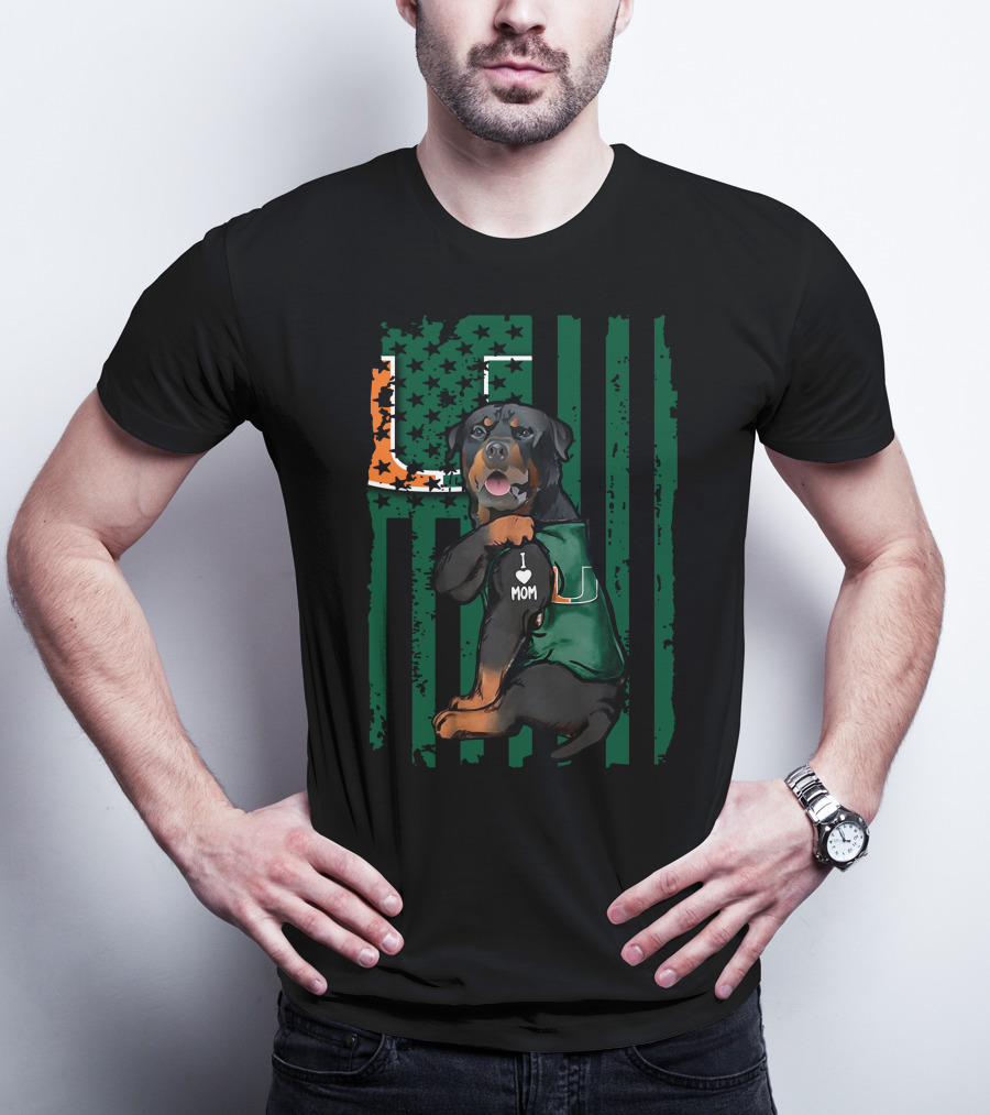 Rottweiler Miami Hurricanes I Love Mom Dog Wearing T-Shirt