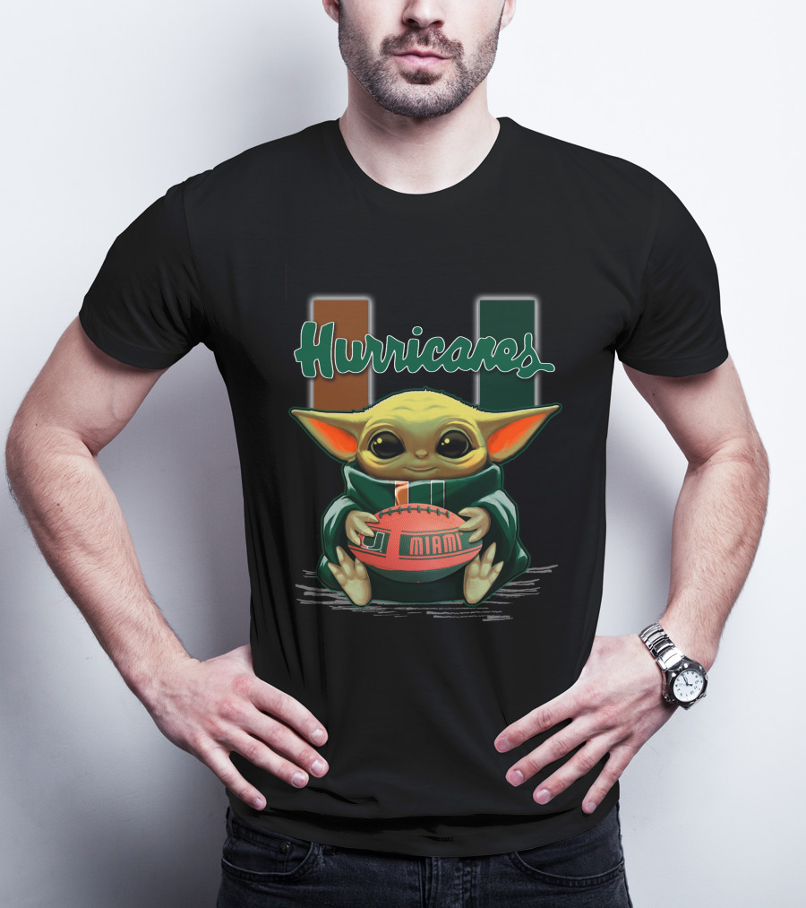 Yoda Miami Hurricanes Baby Holding Football U T-Shirt