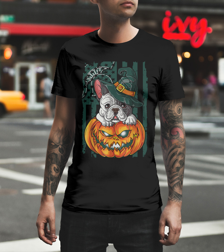 Hlw Bulldog Halloween Witch Hat Pumpkin Michigan State Spartans T-Shirt