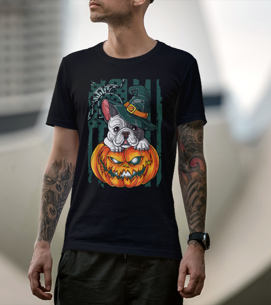 Hlw Bulldog Halloween Witch Hat Pumpkin Michigan State Spartans T-Shirt