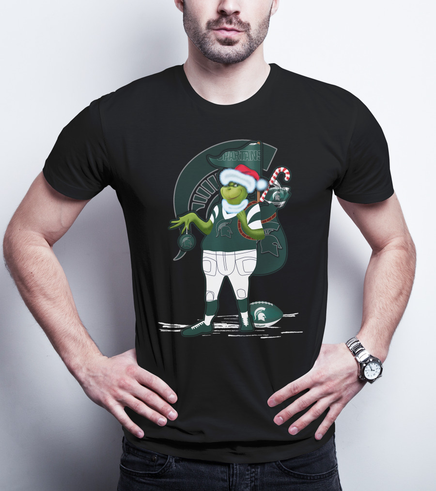 Grinchxmas Michigan State Spartans Holiday Football Mascot T-Shirt