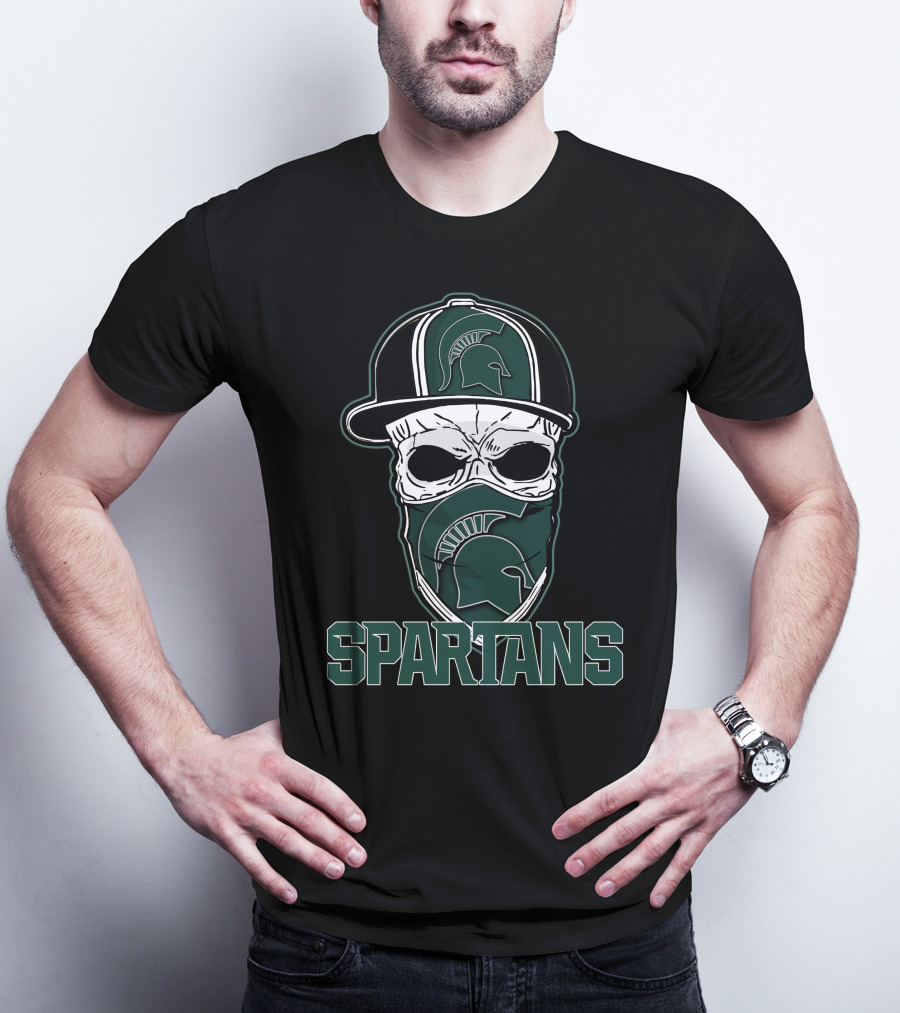 Skull Hat Michigan State Spartans Logo With Spartan Text T-Shirt