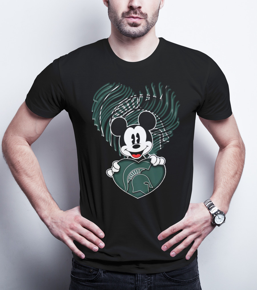 Mick Mouse Michigan State Spartans Heart Spartan Helmet T-Shirt