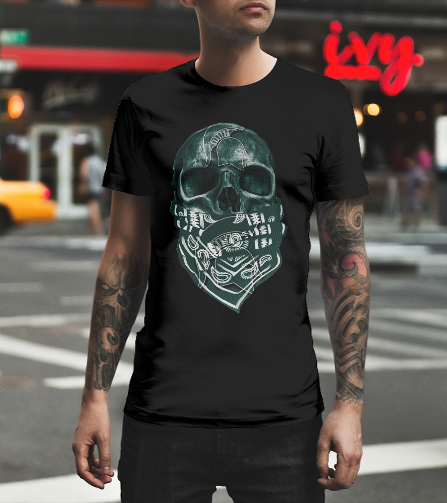 Skull Michigan State Spartans Bandana Style Spartan T-Shirt