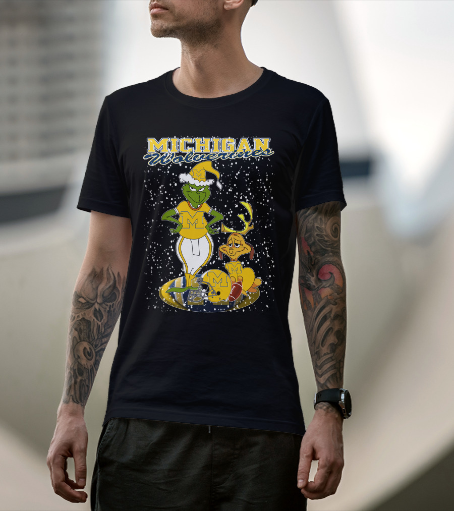 Michigan Wolverines Grinchxmas Holiday Football T-Shirt