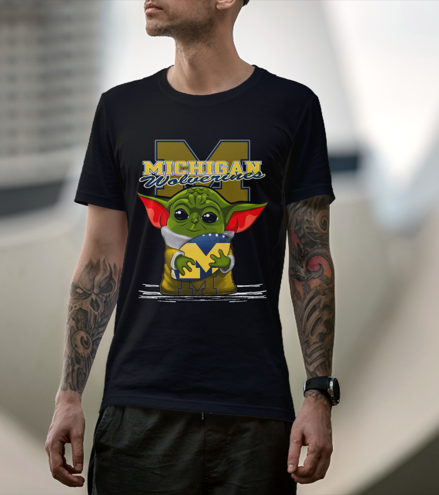 Michigan Wolverines Yoda Holding Football T-Shirt