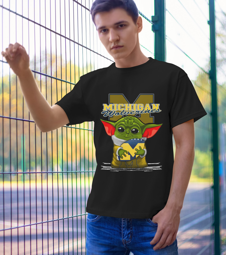 Michigan Wolverines Yoda Holding Football T-Shirt