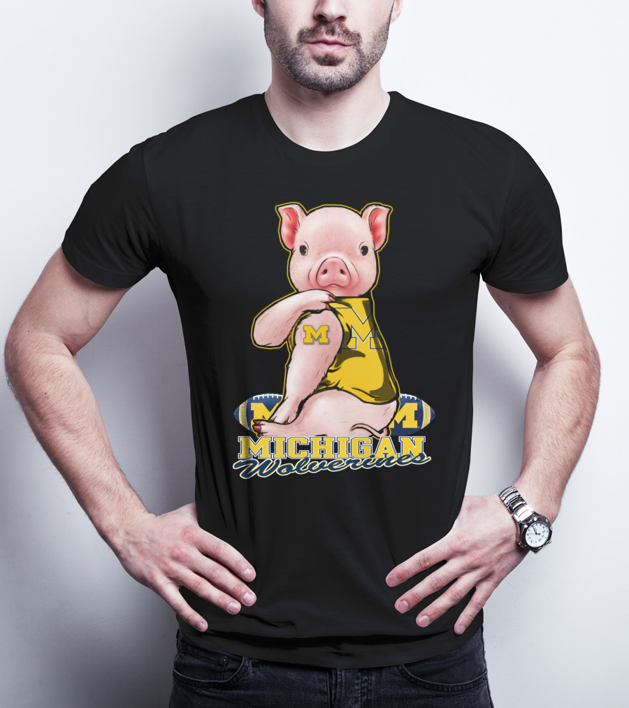 Michigan Wolverines Pig Football T-Shirt