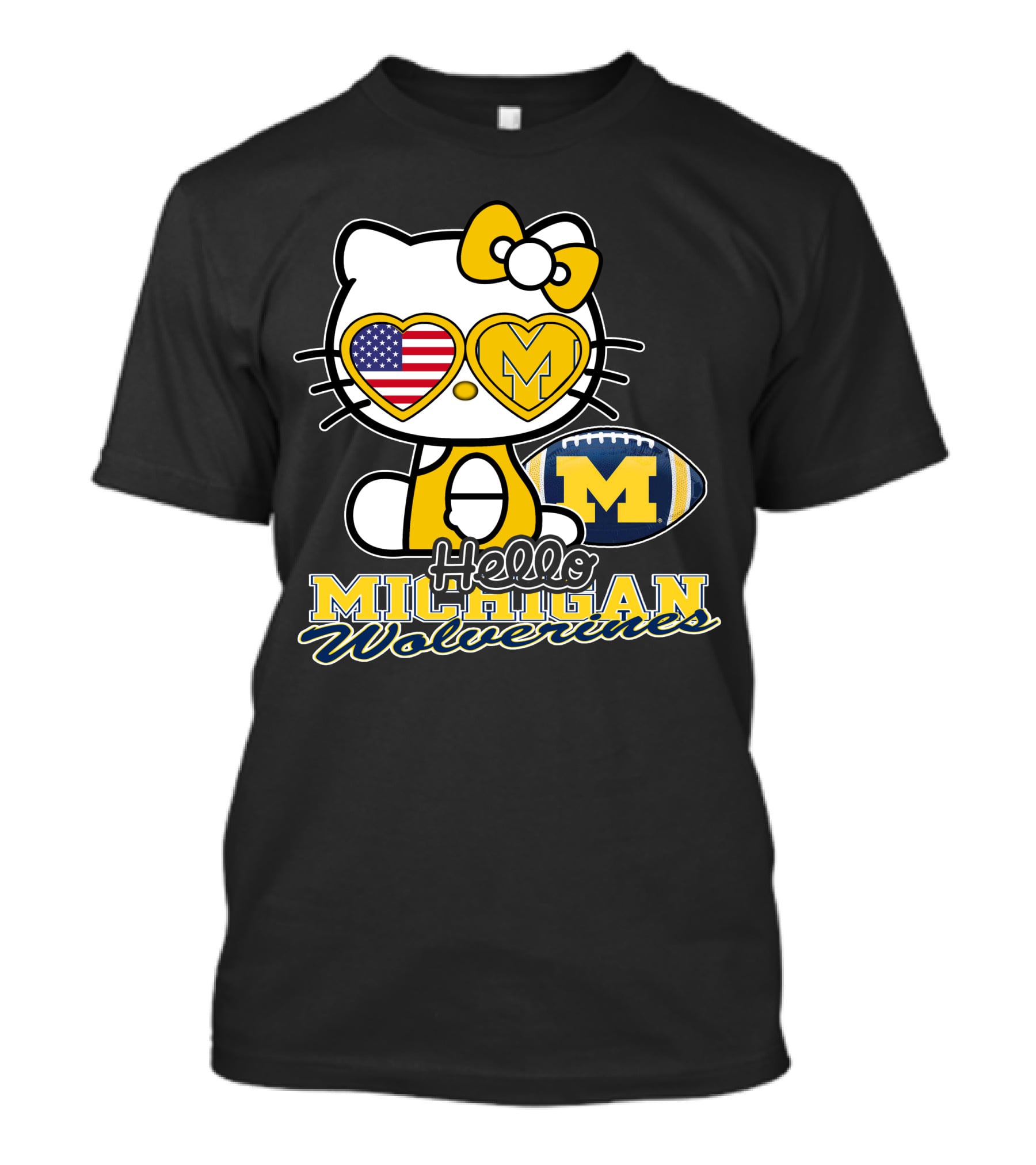 Hello Kitty Michigan Wolverines American Flag Football T-Shirt