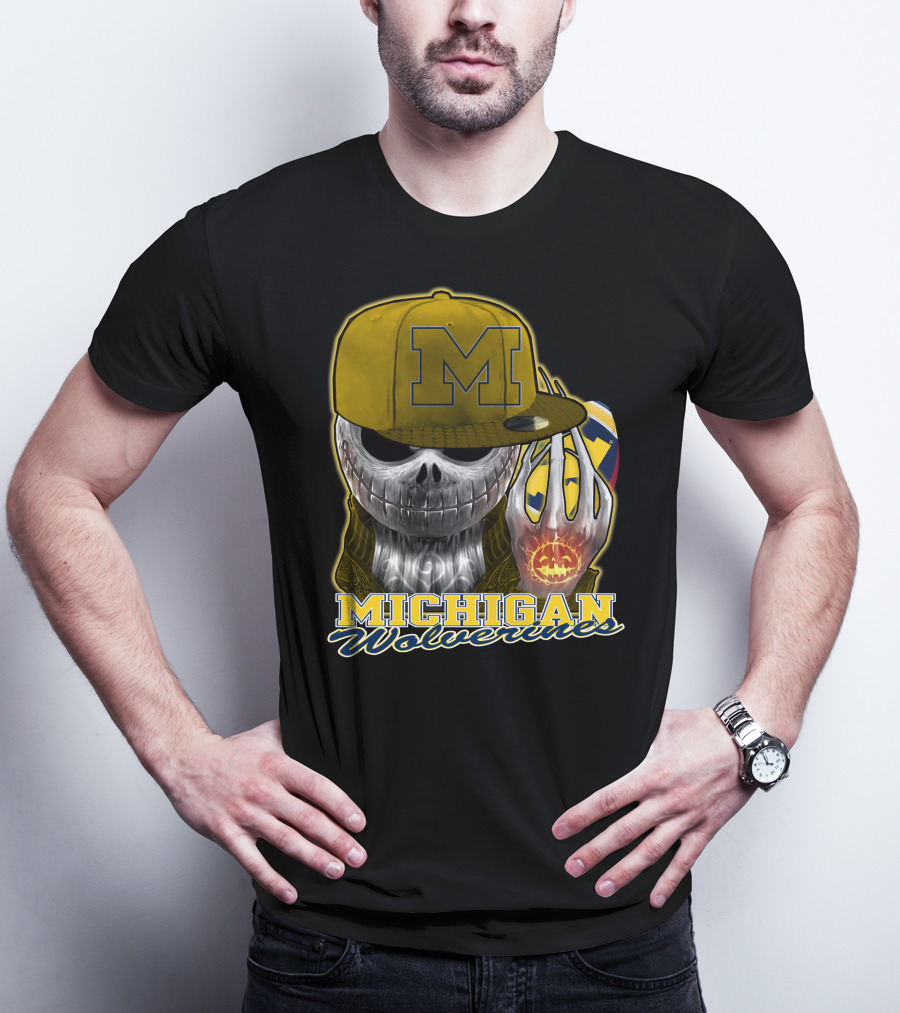 Jackskull Michigan Wolverines Halloween Skull With Wolverine Colors And Cap T-Shirt