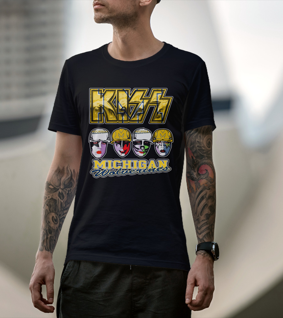 KISS Michigan Wolverines Faces In Helmets T-Shirt