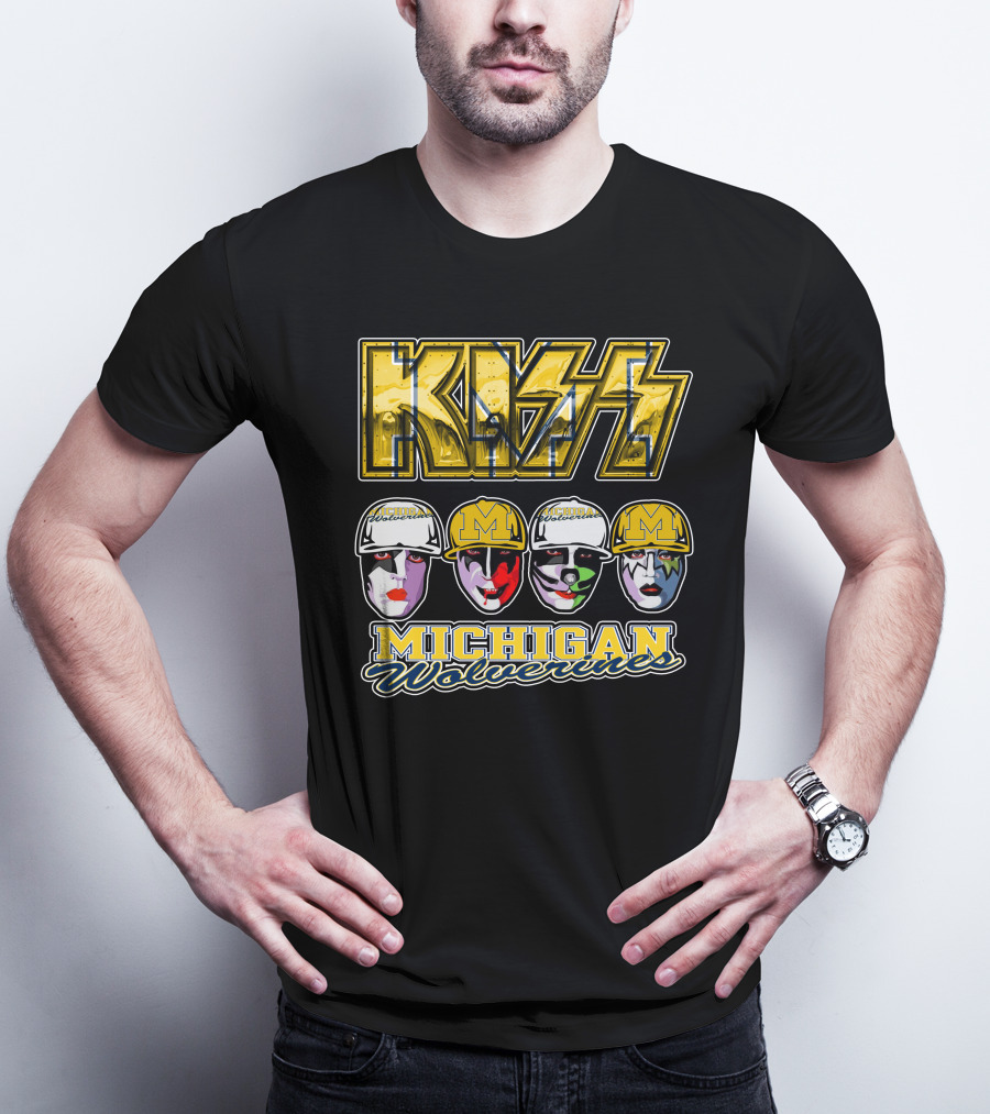 KISS Michigan Wolverines Faces In Helmets T-Shirt