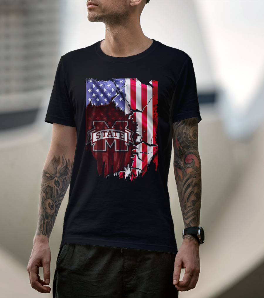 Mississippi State Bulldogs American Flag Torn T-Shirt