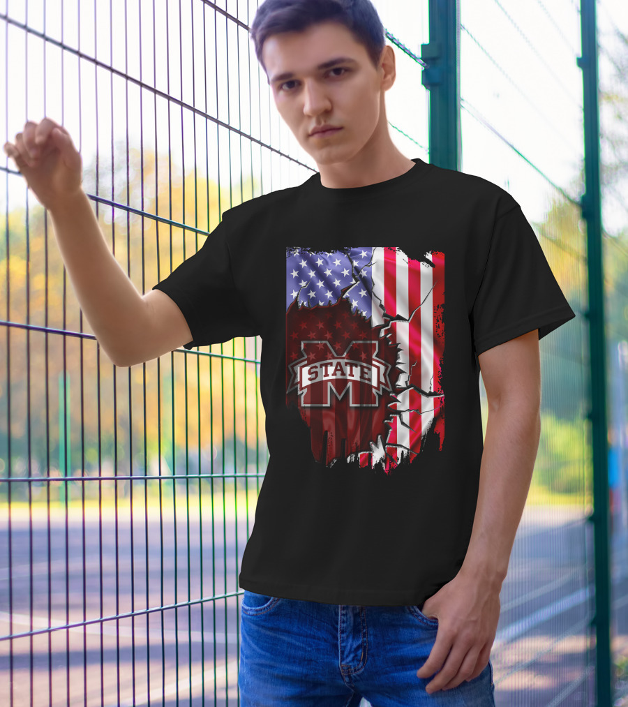 Mississippi State Bulldogs American Flag Torn T-Shirt