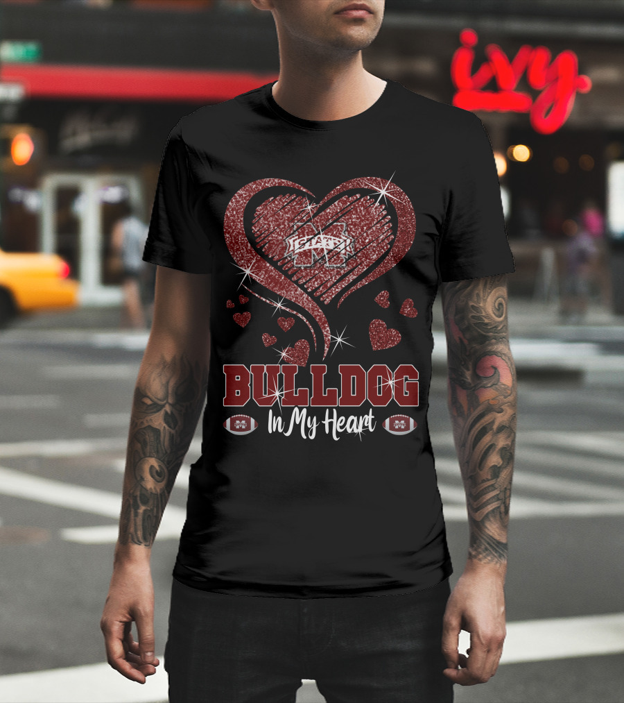 Bulldog In My Heart Mississippi State Football Sparkle T-Shirt