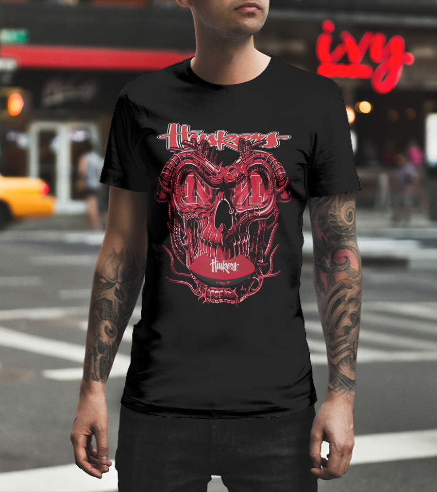 Huskers Dragon Skull Nebraska Football Fan T-Shirt