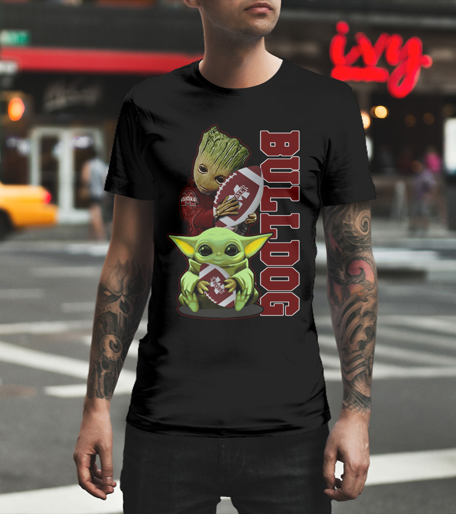 Grzd Mississippi State Bulldogs Groot Baby Yoda Football T-Shirt