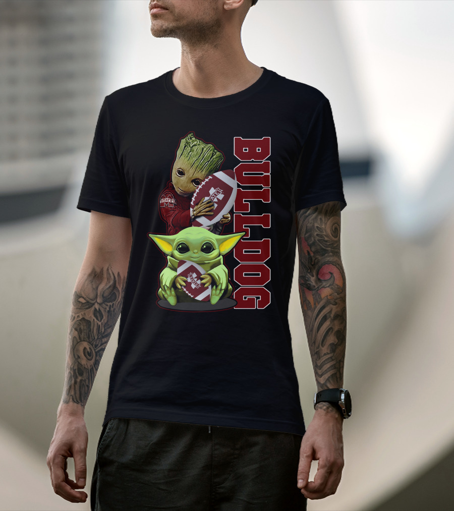 Grzd Mississippi State Bulldogs Groot Baby Yoda Football T-Shirt