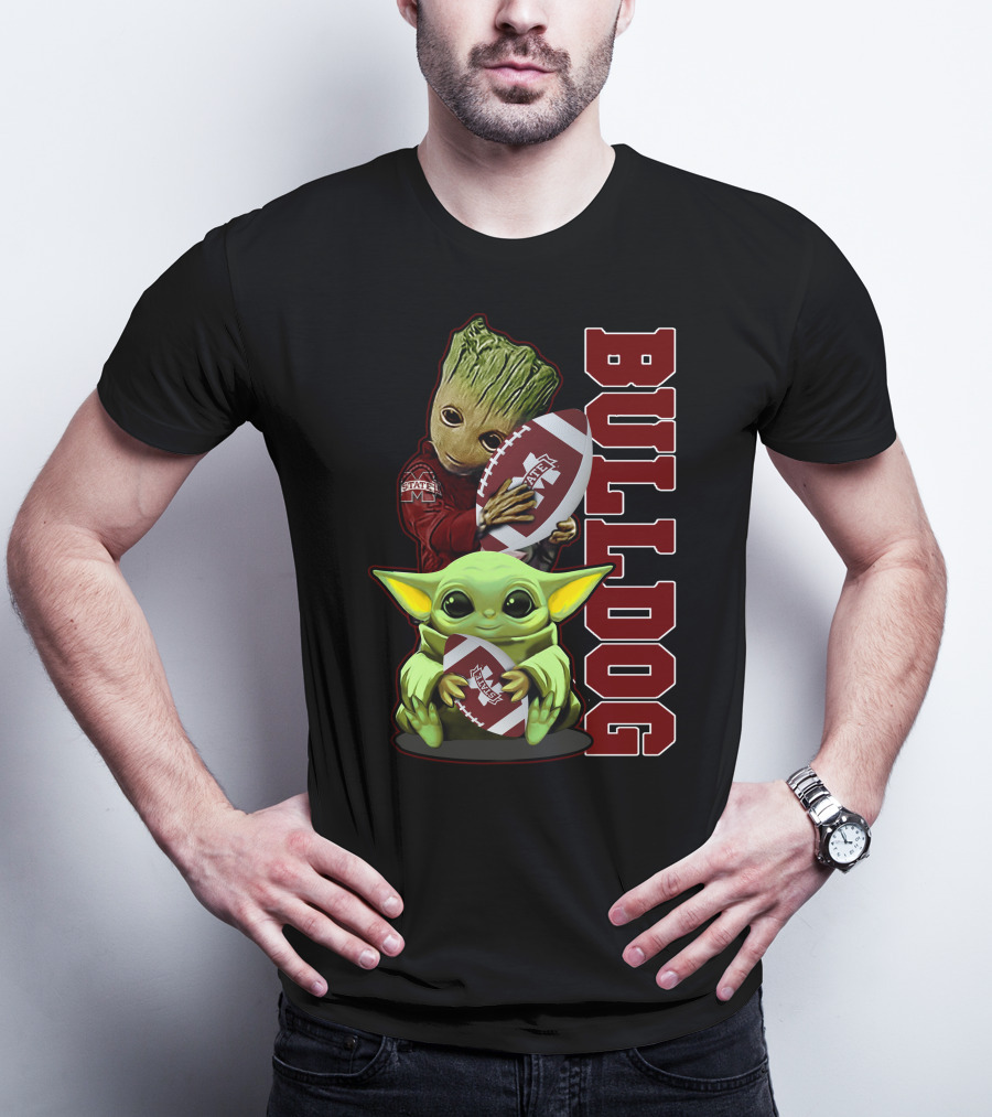Grzd Mississippi State Bulldogs Groot Baby Yoda Football T-Shirt
