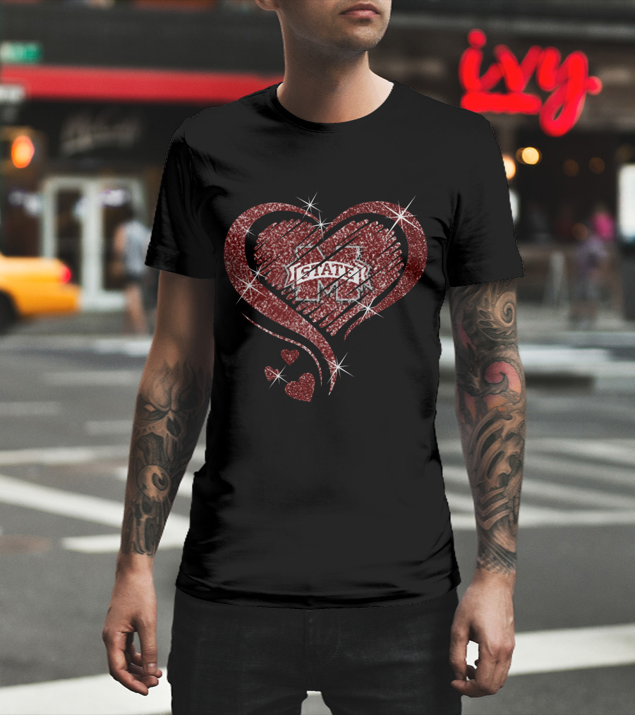 Mississippi State Bulldogs Glitter Heart T-Shirt