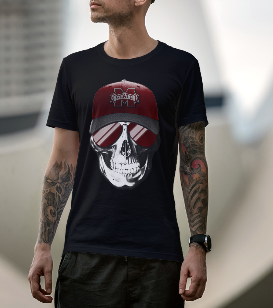 Mississippi State Bulldogs Skull With Hat And Sunglasses T-Shirt