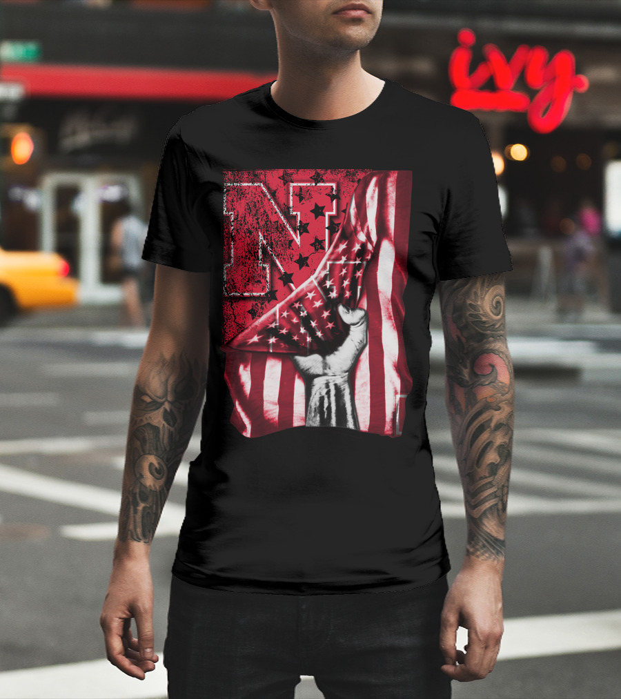 Nebraska Cornhuskers American Flag N Stars Power Symbol T-Shirt