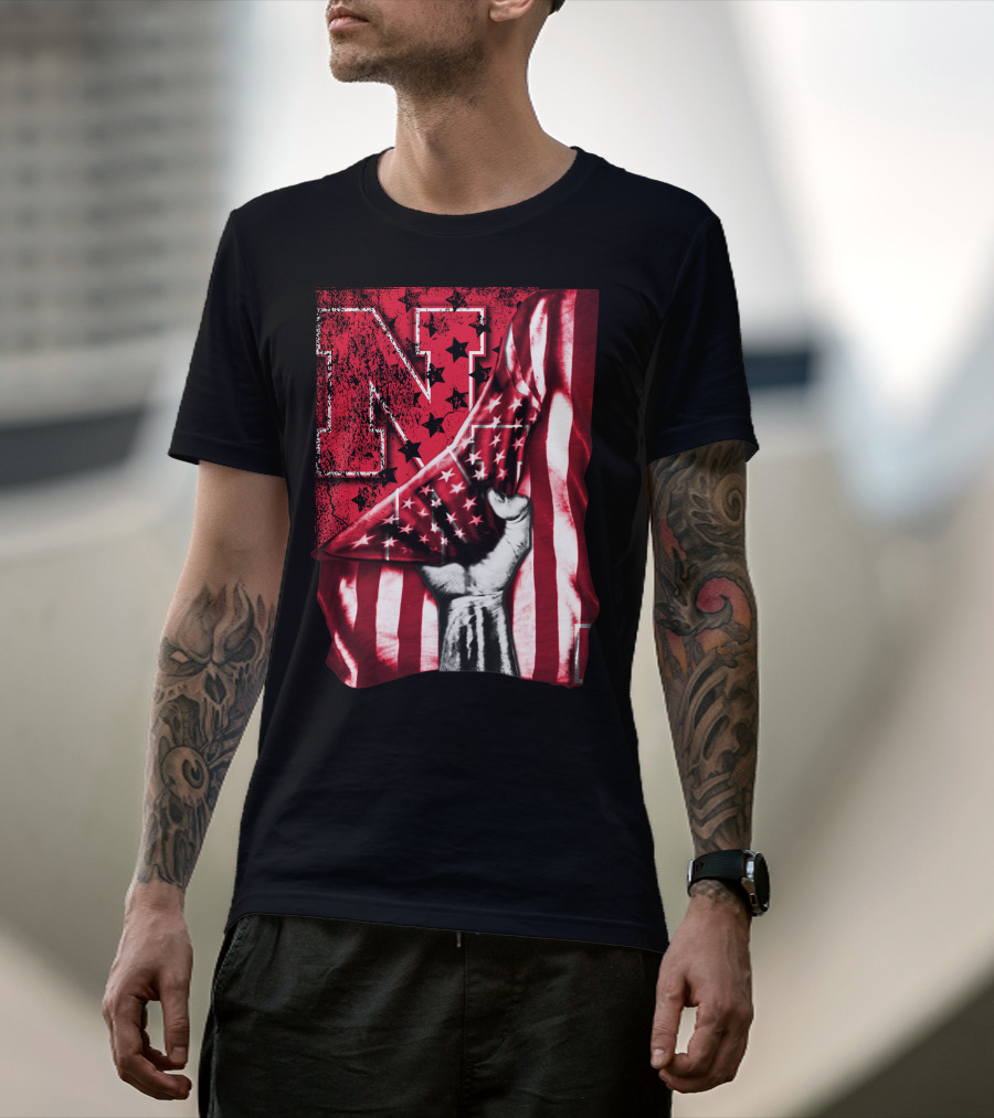 Nebraska Cornhuskers American Flag N Stars Power Symbol T-Shirt