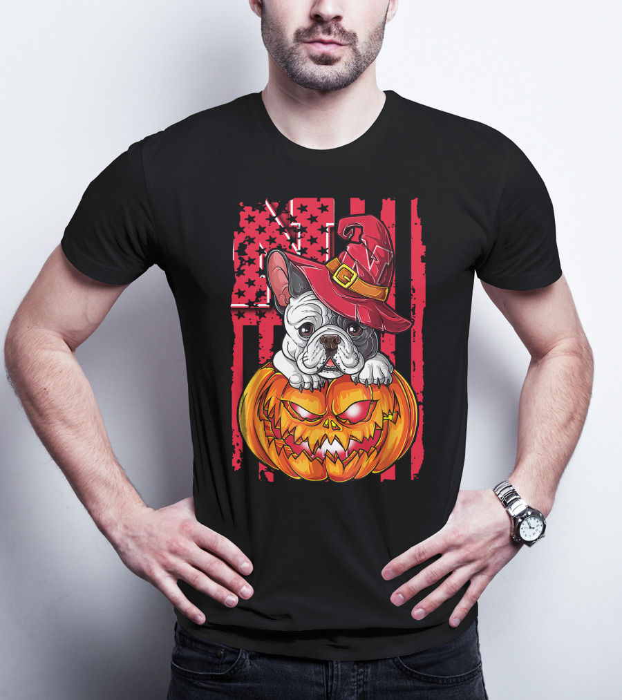 Hlw Bulldog Nebraska Cornhuskers Halloween Pumpkin Wizard Hat T-Shirt