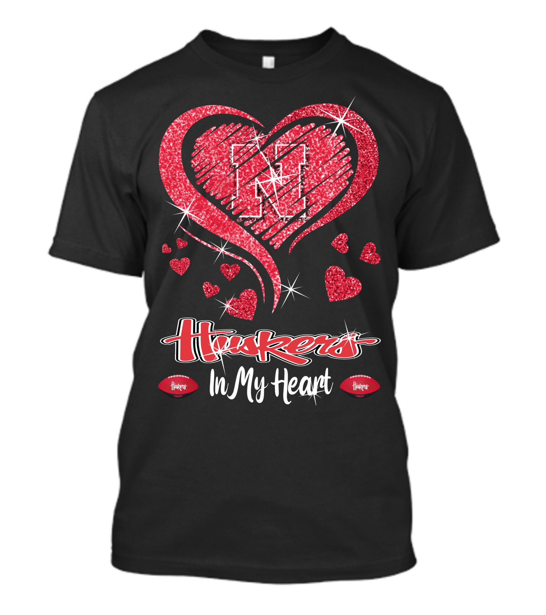 Huskers In My Heart Nebraska Cornhuskers Football Hearts T-Shirt
