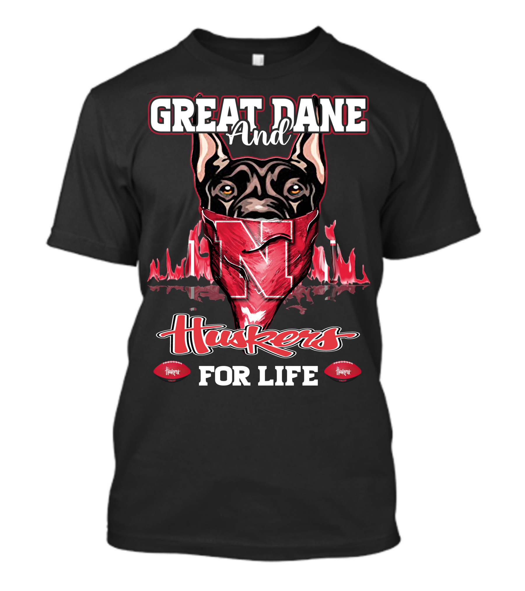 Great Dane And Huskers For Life Nebraska Cornhuskers T-Shirt