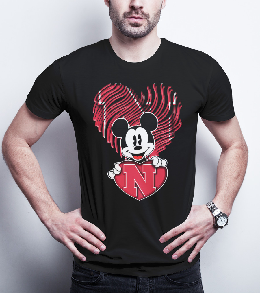 Mickey Mouse Nebraska Cornhuskers Heart Fan T-Shirt