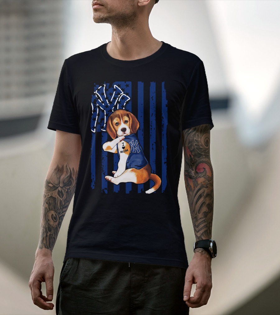 I Love Mom Beagle New York Yankees Fan T-Shirt