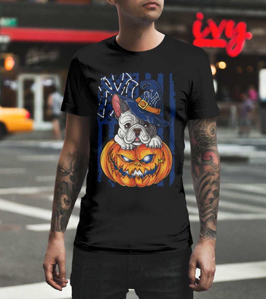 Hlw Bulldog New York Yankees Pumpkin Halloween Magic Hat T-Shirt