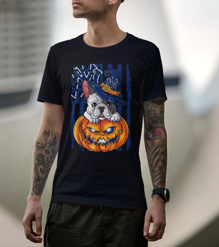 Hlw Bulldog New York Yankees Pumpkin Halloween Magic Hat T-Shirt