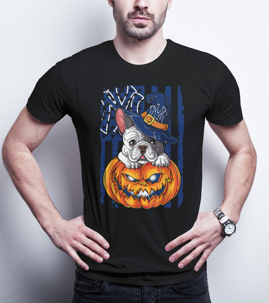 Hlw Bulldog New York Yankees Pumpkin Halloween Magic Hat T-Shirt