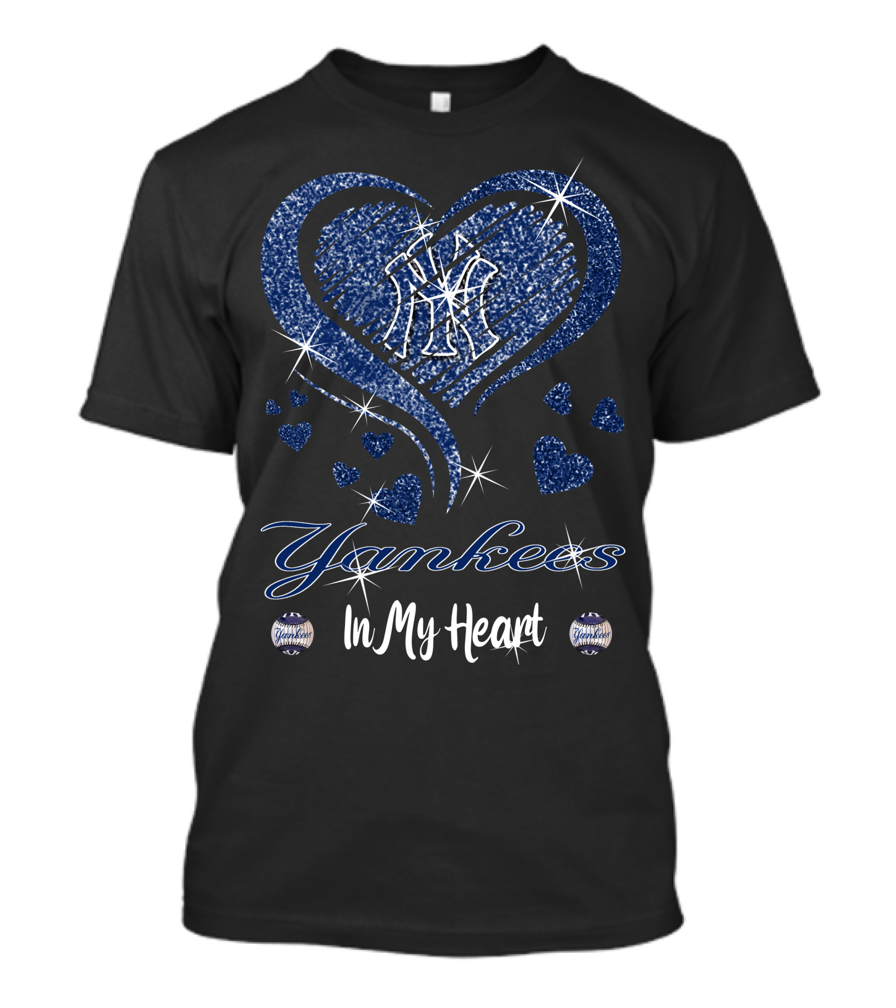 Yankees In My Heart Sparkling Glitter Logo Hearts T-Shirt