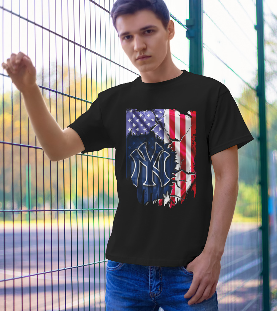 Flag New York Yankees American Pride Rip T-Shirt