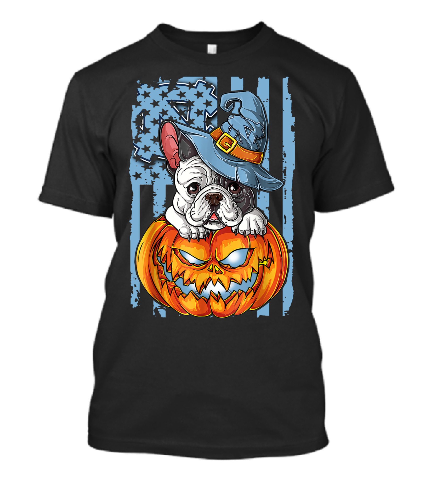 Bulldog With Witch Hat On Jack-o'-Lantern North Carolina Tar Heels Halloween T-Shirt