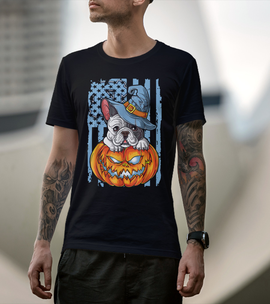 Bulldog With Witch Hat On Jack-o'-Lantern North Carolina Tar Heels Halloween T-Shirt