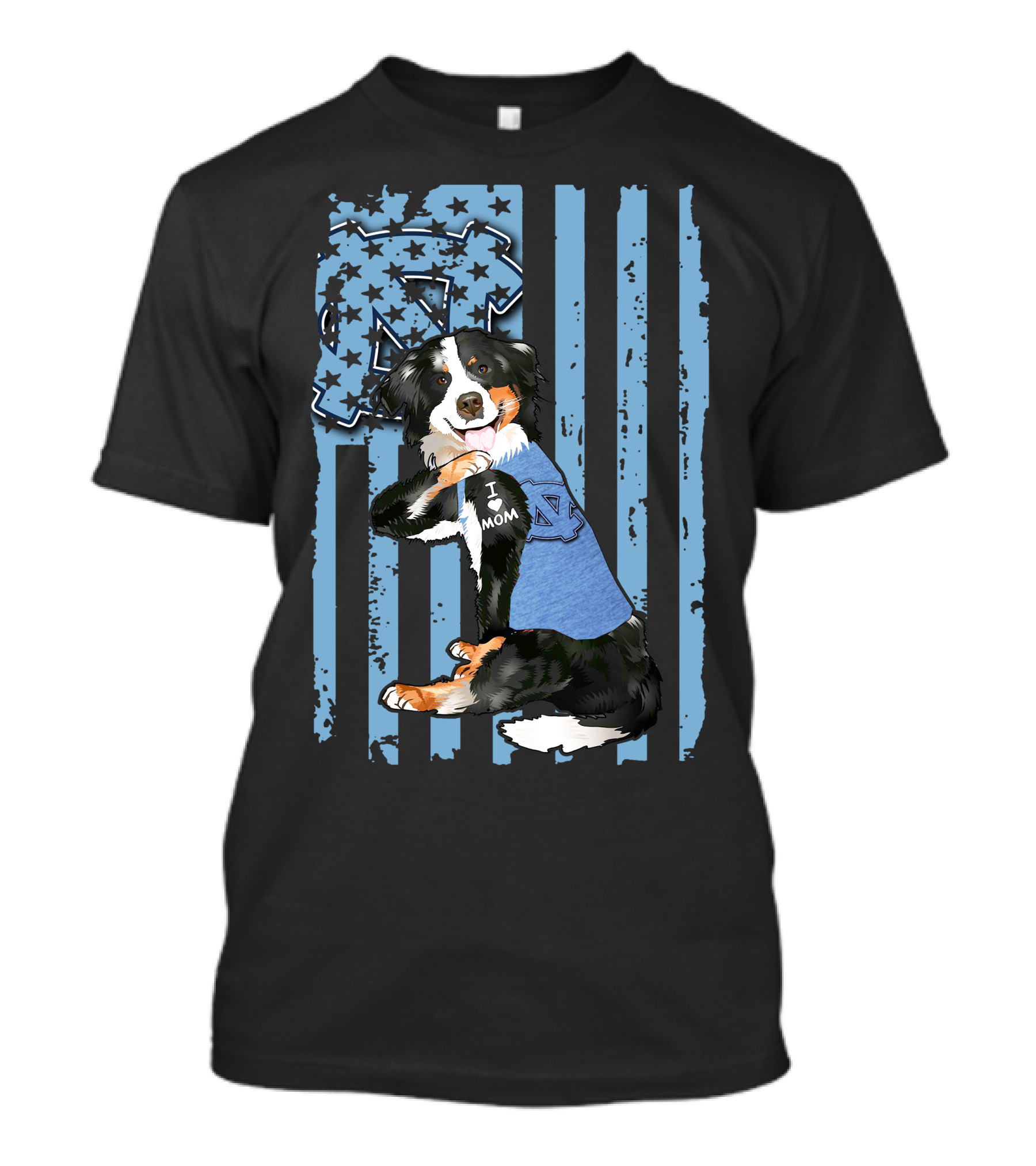 Border Collie I Love Mom North Carolina Tar Heels Flag T-Shirt
