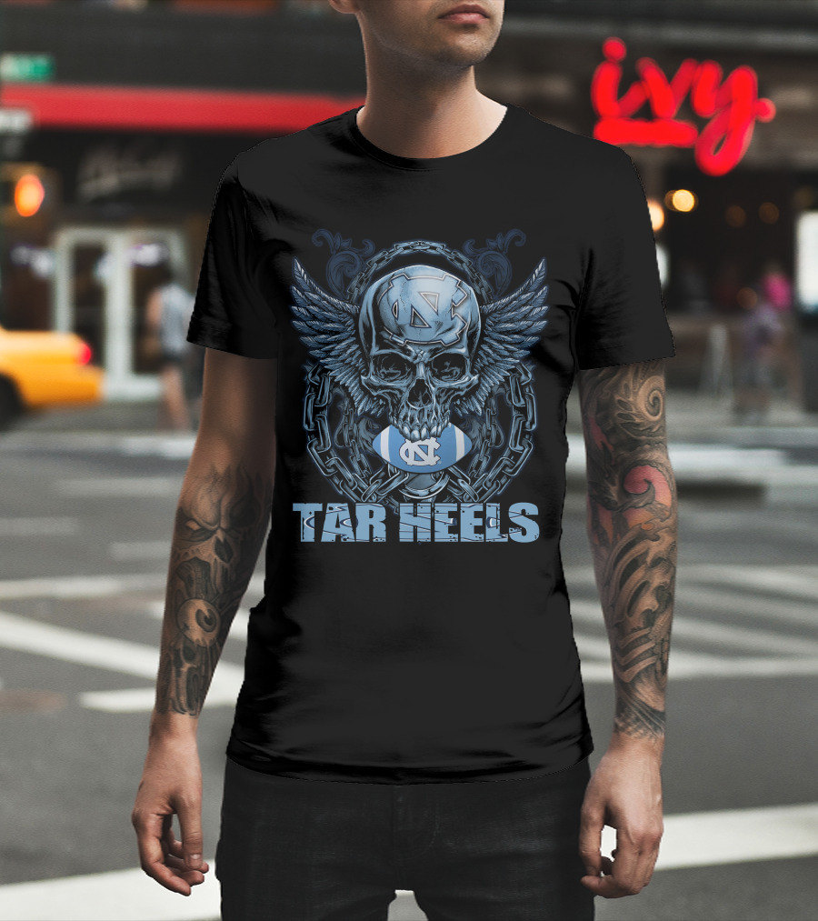 Tar Heels Skull Wings North Carolina Football T-Shirt