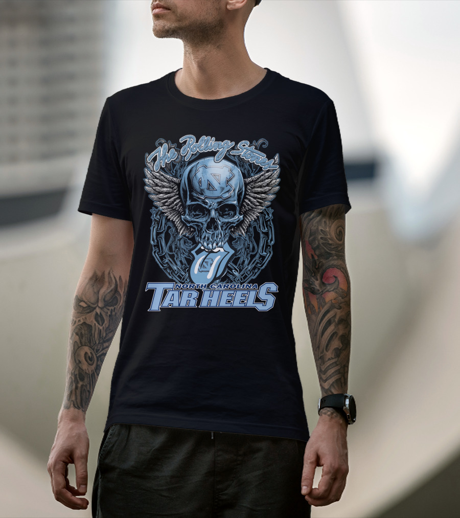 The Rolling Stones North Carolina Tar Heels Skull With Wings And Chain T-Shirt