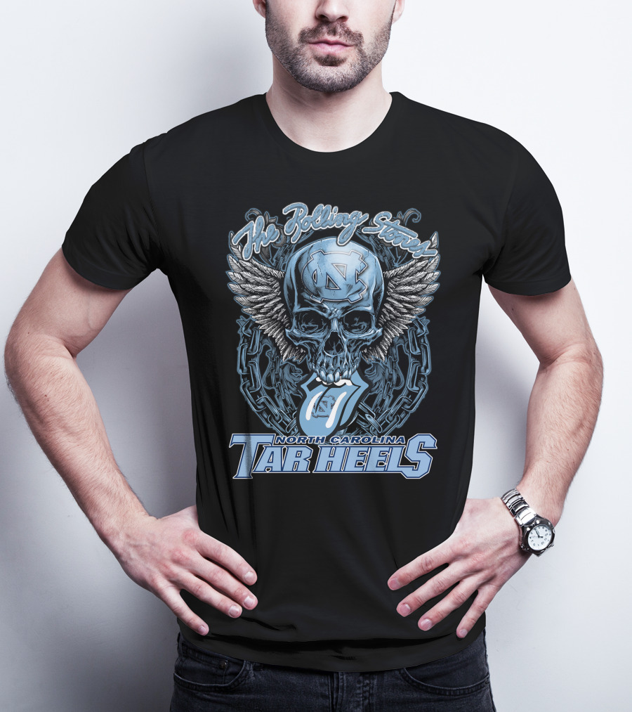 The Rolling Stones North Carolina Tar Heels Skull With Wings And Chain T-Shirt