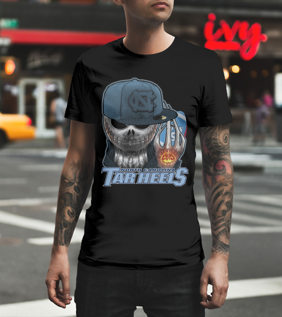 North Carolina Tar Heels Jack Skellington Skull Halloween Fan T-Shirt