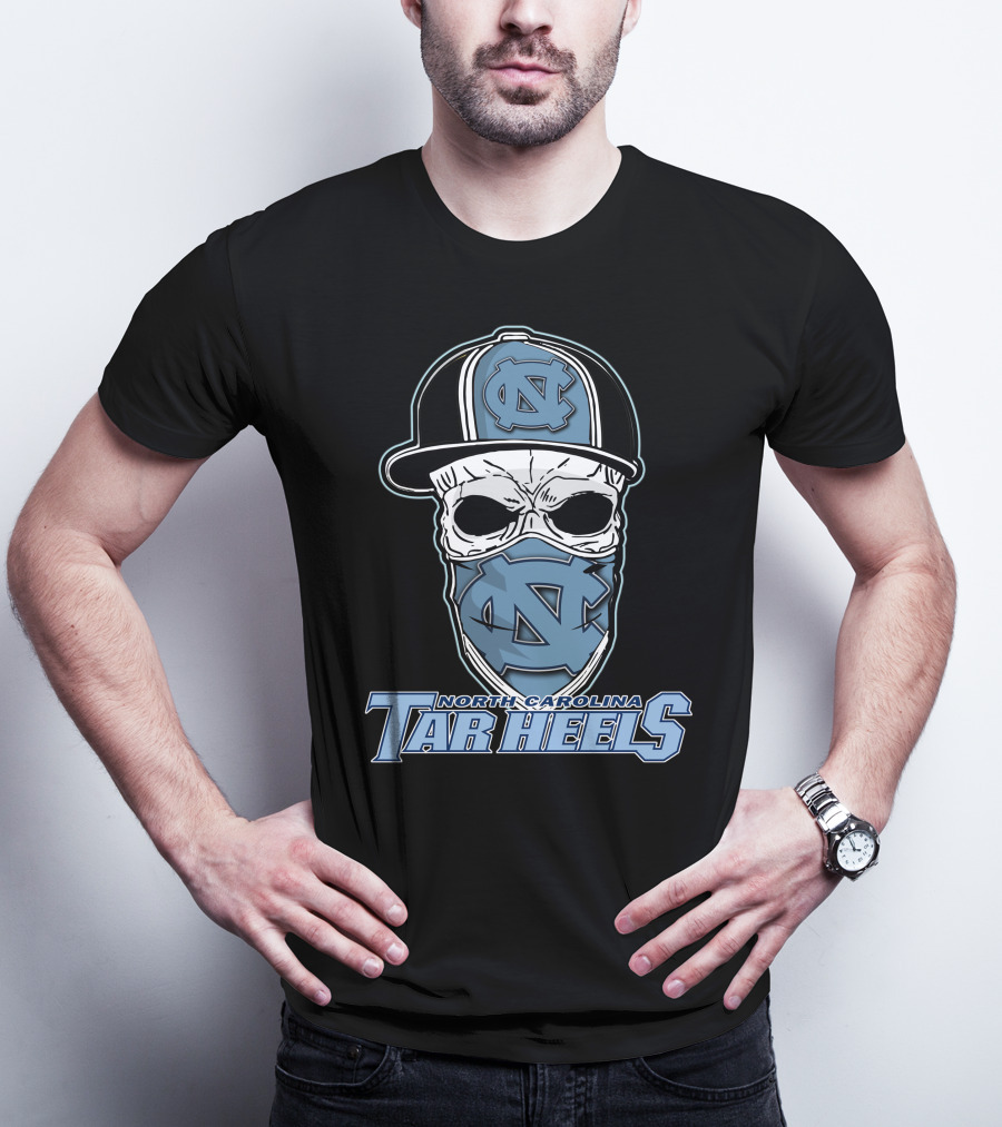North Carolina Tar Heels Skull Hat T-Shirt