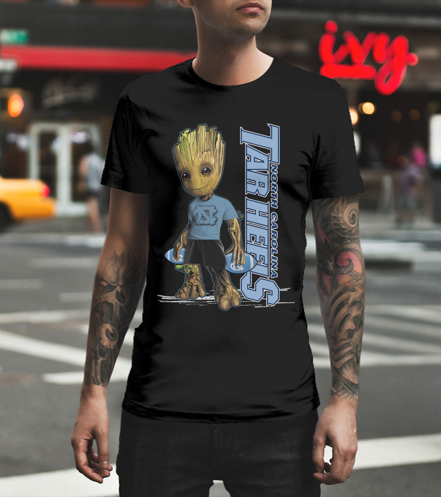 Groot North Carolina Tar Heels Basketball Fan With UNC T-Shirt